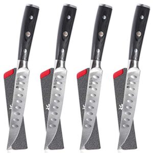 kyoku samurai series - 5" steak knives set of 4 with sheath & case - full tang - japanese high carbon steel - pakkawood handle with mosaic pin (japanese steak knife set)