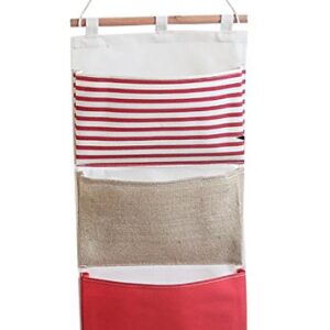 TopAAA Fish Extender Hanger Linen Cotton Fabric Wall Door Hanging Organizer Hanging Storage Bag 3 Pockets (Red)