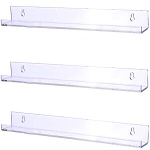 sooyee 3 pack 15 inch acrylic invisible kids floating book shelves for kids room,modern picture ledge display shelf toy storage wall shelves,clear