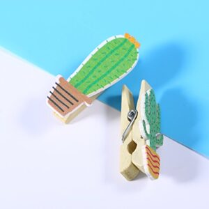 BESTOYARD 10pcs Cactus Mini Colored Wooden Clothespins Crafts Photo Clips with 1 Hemp Rope