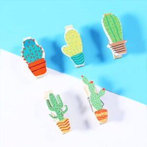 BESTOYARD 10pcs Cactus Mini Colored Wooden Clothespins Crafts Photo Clips with 1 Hemp Rope