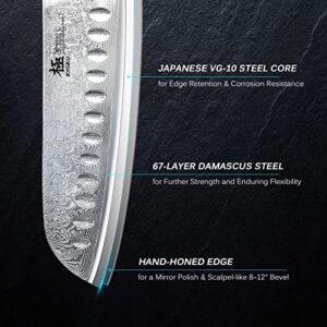 KYOKU Santoku Knife - 7" - Shogun Series - Japanese VG10 Steel Core Forged Damascus Blade - with Sheath & Case