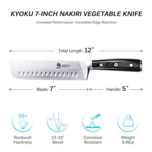 KYOKU Samurai Series - Nakiri Japanese Vegetable Knife 7" - Full Tang - Japanese High Carbon Steel Kitchen Knives - Pakkawood Handle with Mosaic Pin - with Sheath & Case