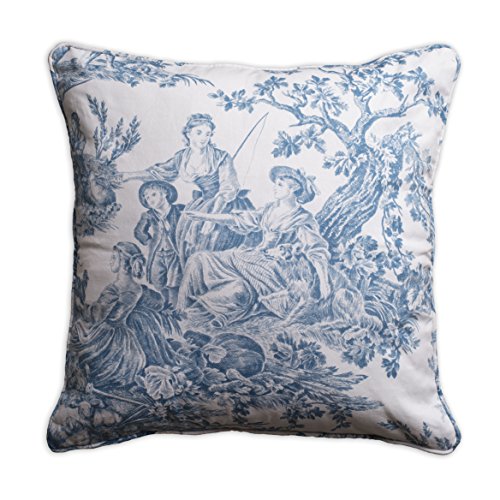 Maison d' Hermine Decorative Pillow Covers 100% Cotton Toile Washable Cushion Cover with Invisible Zipper for Home Decor, Sofa, Couch, Bedroom, The Miller - Denim - Spring/Summer (20"x20")