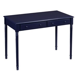 navy writing desk - open desktop w/ 2 drawers - elegant design w/ royal blue finish