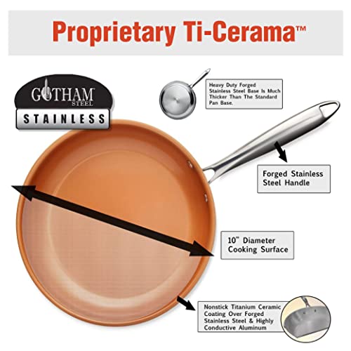 Gotham Steel 10 Piece Pro Chef Cookware Set Premium Copper Nonstick Pots and Pans– Tri-Ply Bonded, Coated with Titanium and Ceramic Surface for The Ultimate Release – Dishwasher Safe, Stainless Steel