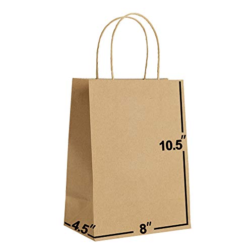 Paper Bags with Handles Bulk 8 X 4.5 X 10.5 [50 Bags]. Ideal for Shopping, Packaging, Retail, Party, Craft, Gifts, Wedding, Recycled, Business, Goody and Kraft Merchandise Bag