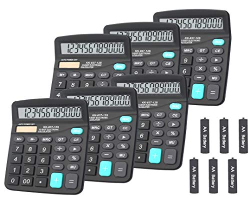 Calculators, BESTWYA 12-Digit Dual Power Handheld Desktop Calculator with Large LCD Display Big Sensitive Button (Black, Pack of 6)