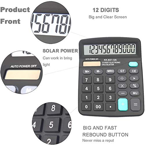 Calculators, BESTWYA 12-Digit Dual Power Handheld Desktop Calculator with Large LCD Display Big Sensitive Button (Black, Pack of 6)