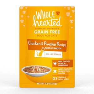 wholehearted grain free chicken & pumpkin recipe flaked in broth wet cat food, 2.8 oz., case of 12