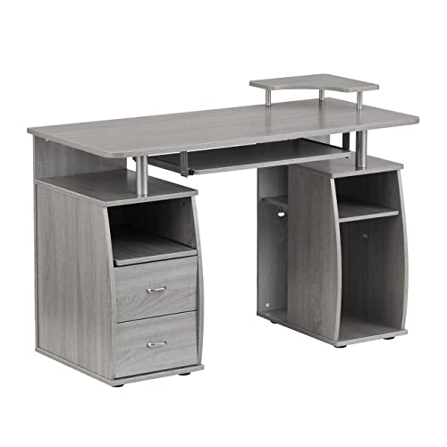 Techni Mobili Complete Computer Desk with Multiple Storage, Workstation Table with MDF Panels and PVC Laminate Veneer Surface, Grey