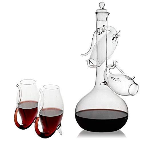 Crystal Port and Dessert Wine Sippers & Decanter, Dry Sherry, Cordial, Aperitif & Nosing Copitas Tasting - Dinner Drink Glassware Glasses | Set of 4 with Carafe - 3 oz Sipper | - The Wine Savant