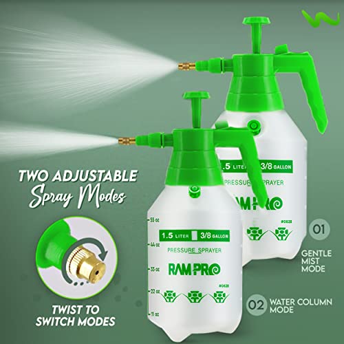 Garden Sprayer, ⅜ Gallon Pump Sprayer, 1.5L Weed Sprayer, 55 Oz Water Sprayer| Pump Spray Bottle For Lawn Sprayer, Plant Mister, Safety Valve & Adjustable Brass Nozzle, Pressure Hand Sprayer By RamPro