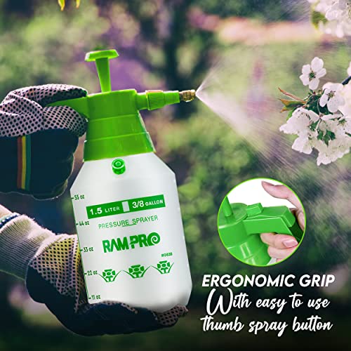 Garden Sprayer, ⅜ Gallon Pump Sprayer, 1.5L Weed Sprayer, 55 Oz Water Sprayer| Pump Spray Bottle For Lawn Sprayer, Plant Mister, Safety Valve & Adjustable Brass Nozzle, Pressure Hand Sprayer By RamPro