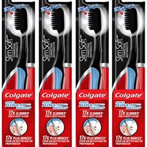 Colgate Slimsoft Floss-Tip Charcoal Toothbrush, Soft (4 Count)