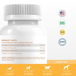 Omega 3 for Dogs - Fish Oil for Dogs Skin and Coat - 120 Chewable Tablets - Omega 3 6 9, EPA & DHA Fatty Acids for Dog Shedding, Dry Skin & Heart Support