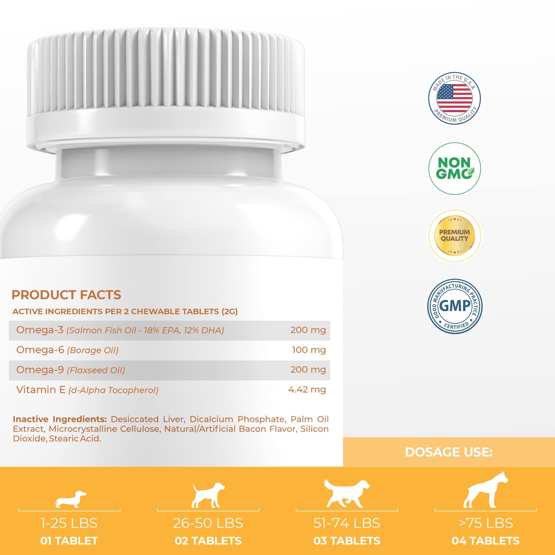 Omega 3 for Dogs - Fish Oil for Dogs Skin and Coat - 120 Chewable Tablets - Omega 3 6 9, EPA & DHA Fatty Acids for Dog Shedding, Dry Skin & Heart Support