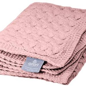 Aran Woollen Mills Supersoft Merino Irish Baby Blanket Cable Knit Throw Made in Ireland 22" x 32" (Winter Rose)