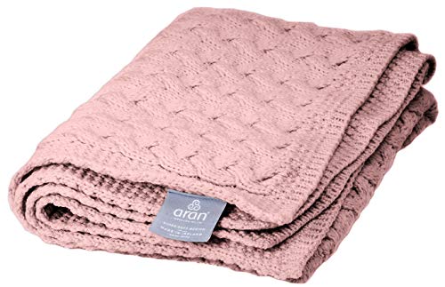 Aran Woollen Mills Supersoft Merino Irish Baby Blanket Cable Knit Throw Made in Ireland 22" x 32" (Winter Rose)