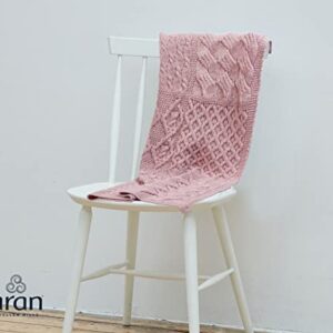 Aran Woollen Mills Supersoft Merino Irish Baby Blanket Cable Knit Throw Made in Ireland 22" x 32" (Winter Rose)