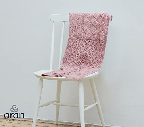 Aran Woollen Mills Supersoft Merino Irish Baby Blanket Cable Knit Throw Made in Ireland 22" x 32" (Winter Rose)