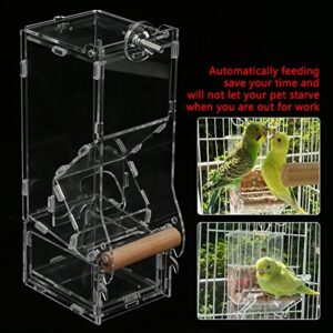 No Mess Acrylic Pet Parrots Birds Feeder with Perch Cage Automatic Food Feeder Cage Toy Parakeet Seed Food Container(L Single Type)