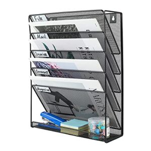 pag hanging wall file holder mail sorter magazine rack office supplies metal mesh desk organizer, 6 tier, black