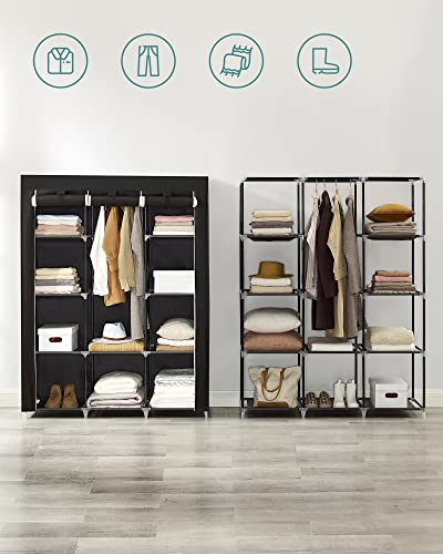 SONGMICS 51-Inch Portable Closet, Wardrobe Storage Organizer with 10 Shelves, Closet System with Hanging Rods and Cover, for Hanging Clothes, Quick and Easy Assembly, Black URYG93BK