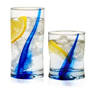 libbey blue ribbon impressions 16-piece tumbler and rocks glass set