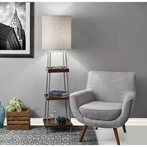 Adesso 3459-15 Henry Shelf Floor Lamp Wireless Charging, 7W LED, 5W QI, USB Port, Indoor Lighting Lamps