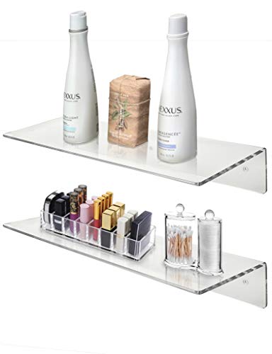 My Charity Boxes 17" Floating Wall Mounting Bookshelf for Kids Room; Clear Acrylic Bathroom Shelves Cosmetics Organizer, Spice Rack or Wall Décor Display (2 Pack)