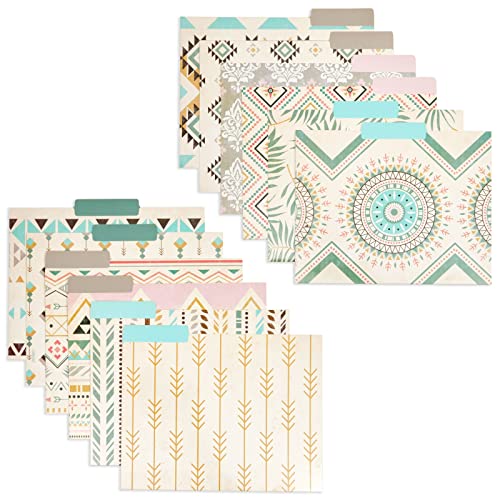 12-Pack Boho-Themed Western Decorative File Folders, Letter Size, 1/3 Cut Tab, Bohemian-Themed