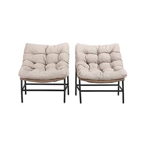 walker edison estrella modern 2 piece rattan scoop chair set, set of 2, natural