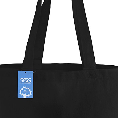 Simply Green Solutions Reusable Cotton Cloth Grocery Craft Bag, 15 x 16 Reusable Tote with Handle, Pack of 5, Black