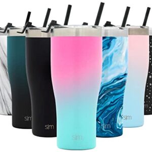 Simple Modern Tumbler with Clear Flip Lid and Straw | Reusable Insulated Water Bottle Stainless Steel Travel Mug | Slim Cruiser Collection | 32oz, Ombre: Sorbet