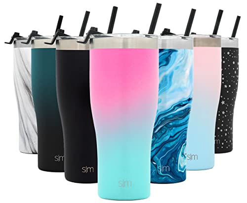 Simple Modern Tumbler with Clear Flip Lid and Straw | Reusable Insulated Water Bottle Stainless Steel Travel Mug | Slim Cruiser Collection | 32oz, Ombre: Sorbet