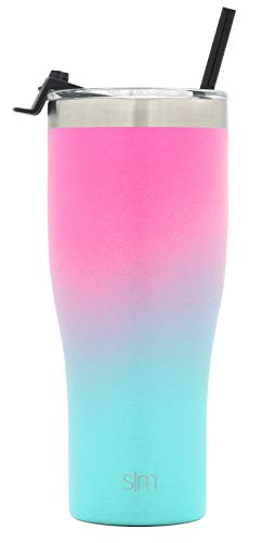 Simple Modern Tumbler with Clear Flip Lid and Straw | Reusable Insulated Water Bottle Stainless Steel Travel Mug | Slim Cruiser Collection | 32oz, Ombre: Sorbet