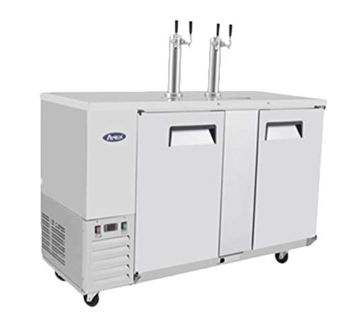 Commercial Beer Keg Cooler Kegerators,ATOSA MKC58 58" Small Commercial Stainless Steel Beer Keg Coolers Kegerator 2-Doors Beer Barrel Coolers on Wheels Restaurant Equipment 17Cu.Ft 58W28D42H 33℉-38℉