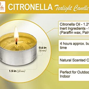 Tealight Citronella Candles - Anti Mosquito Candle - 4 Hour Burn - 50 Pack - DEET Free