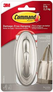 command traditional medium plastic hooks, brushed nickel, 2-hook