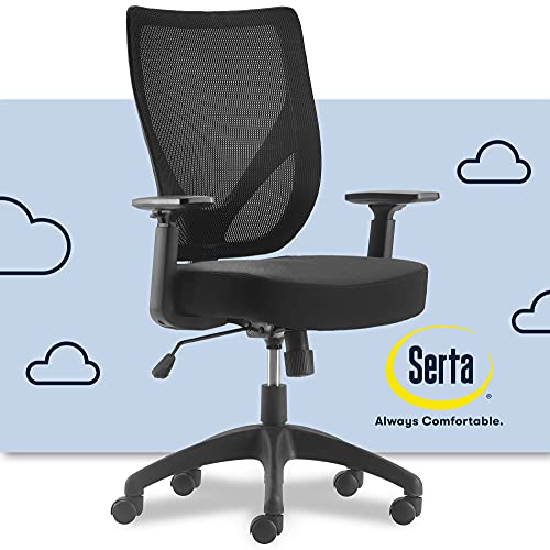 Serta Production Office Chair with Nylon Base, Adjustable Ergonomic Midback Lumbar Support, Breathable Mesh Back, Black