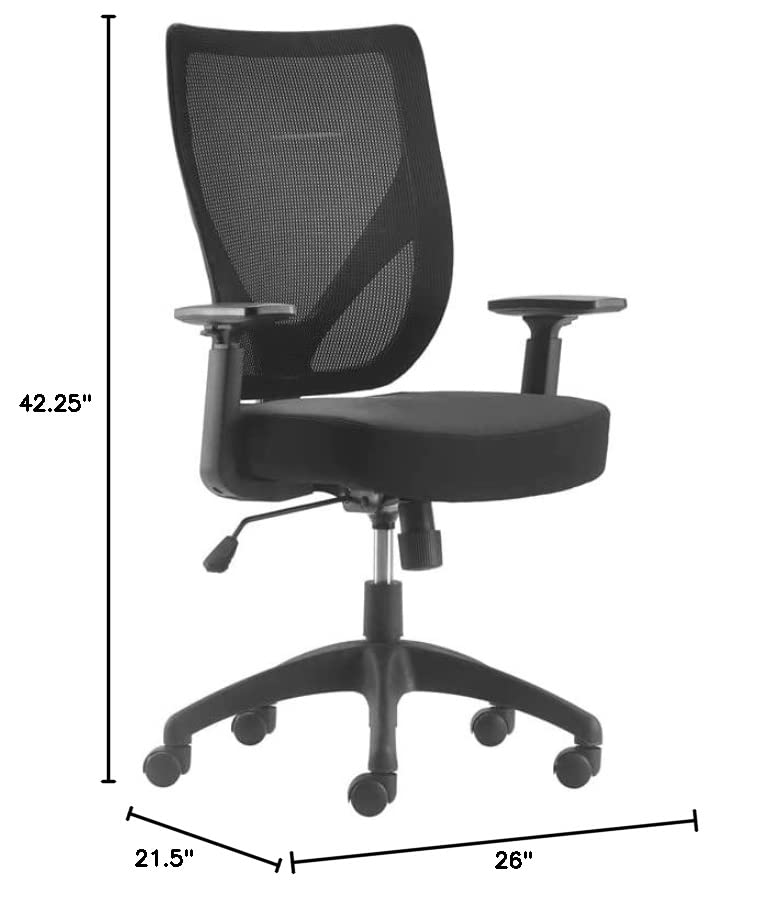 Serta Production Office Chair with Nylon Base, Adjustable Ergonomic Midback Lumbar Support, Breathable Mesh Back, Black