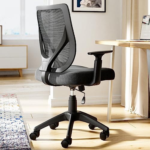 Serta Production Office Chair with Nylon Base, Adjustable Ergonomic Midback Lumbar Support, Breathable Mesh Back, Black