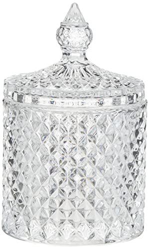 RockTrend Home Decorative Butterfly Candy Jar Candy Dish Candy Buffet Storage Container Clear Crystal Diamond Faceted Jar with Crystal Lid-Large-16 OZ (Round, 16 OZ)