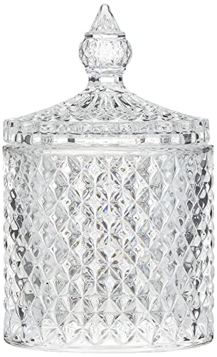 RockTrend Home Decorative Butterfly Candy Jar Candy Dish Candy Buffet Storage Container Clear Crystal Diamond Faceted Jar with Crystal Lid-Large-16 OZ (Round, 16 OZ)