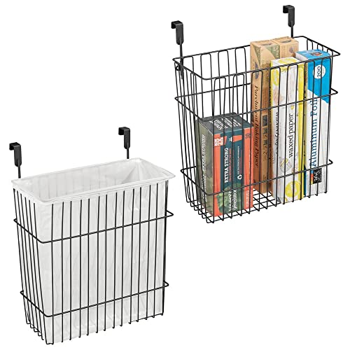 mDesign Steel Metal Wire Hanging Over Door Kitchen Storage Organizer Basket/Trash Can - Cabinet Door Holder Bins for Bags, Tin Foil, Wax Paper, Cling Wrap - Concerto Collection, 2 Pack, Matte Black