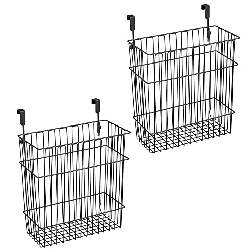 mDesign Steel Metal Wire Hanging Over Door Kitchen Storage Organizer Basket/Trash Can - Cabinet Door Holder Bins for Bags, Tin Foil, Wax Paper, Cling Wrap - Concerto Collection, 2 Pack, Matte Black