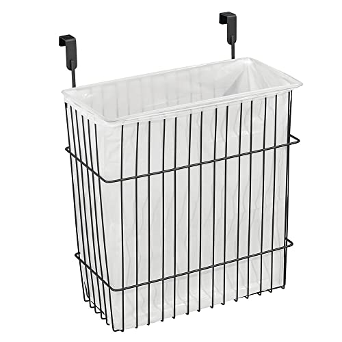 mDesign Steel Metal Wire Hanging Over Door Kitchen Storage Organizer Basket/Trash Can - Cabinet Door Holder Bins for Bags, Tin Foil, Wax Paper, Cling Wrap - Concerto Collection, 2 Pack, Matte Black