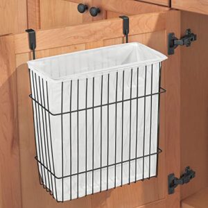 mDesign Steel Metal Wire Hanging Over Door Kitchen Storage Organizer Basket/Trash Can - Cabinet Door Holder Bins for Bags, Tin Foil, Wax Paper, Cling Wrap - Concerto Collection, 2 Pack, Matte Black