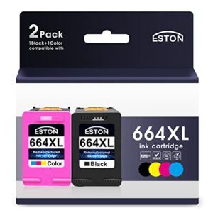 eston 2pack remanufactured for hp 664xl black/color ink cartridges for deskjet ink advantage 1115 2136 3636 3836